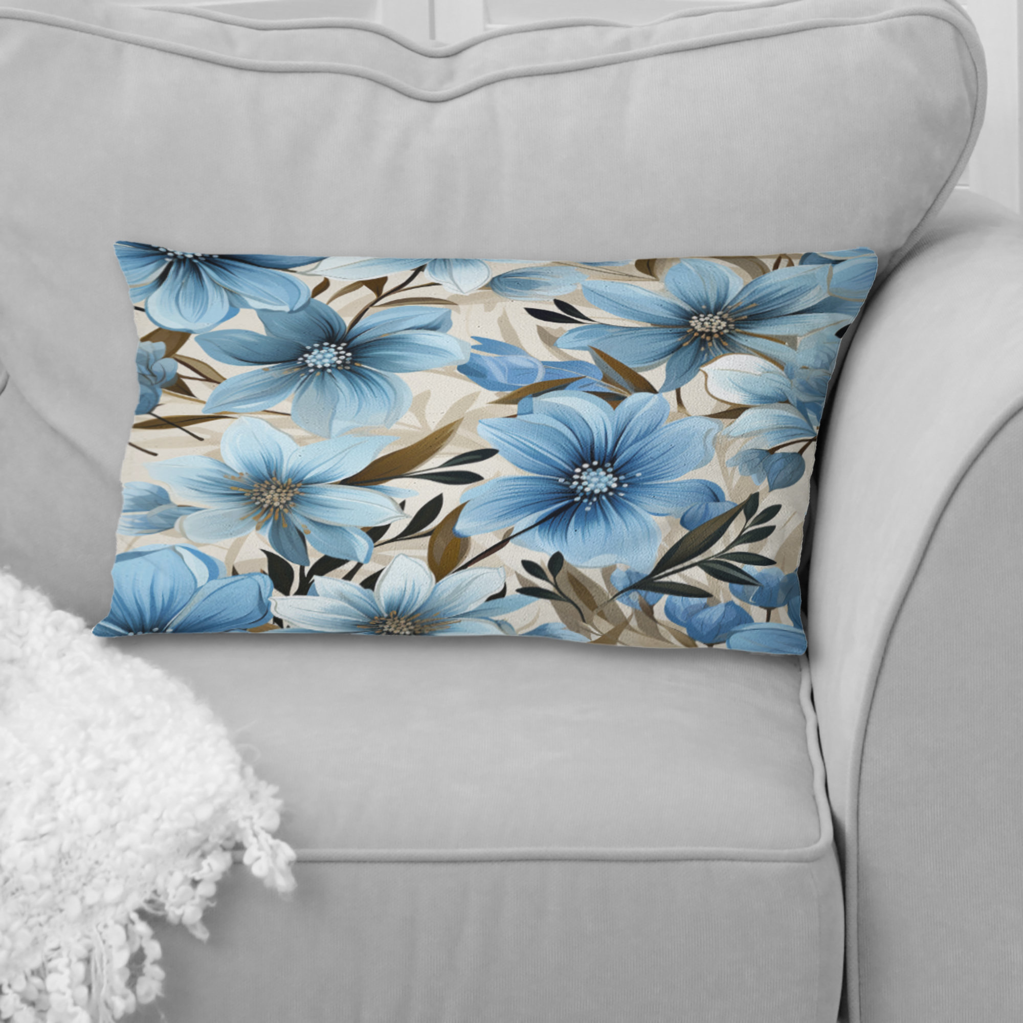 Design Art Blue Coastal Harmony Floral Pattern I - Floral Printed ...