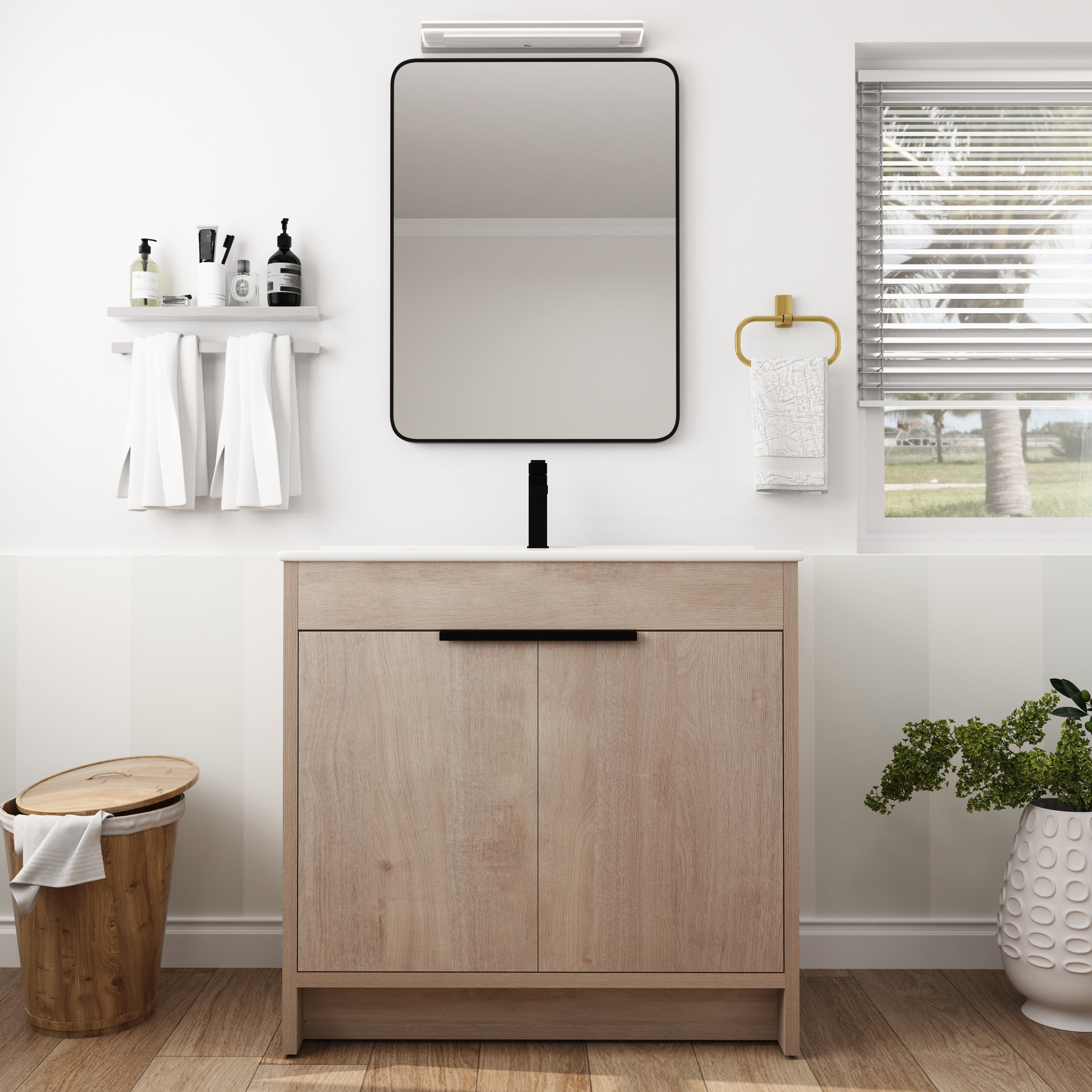 Red Barrel Studio 36 Inch Freestanding Bathroom Chest. White Ceramic ...