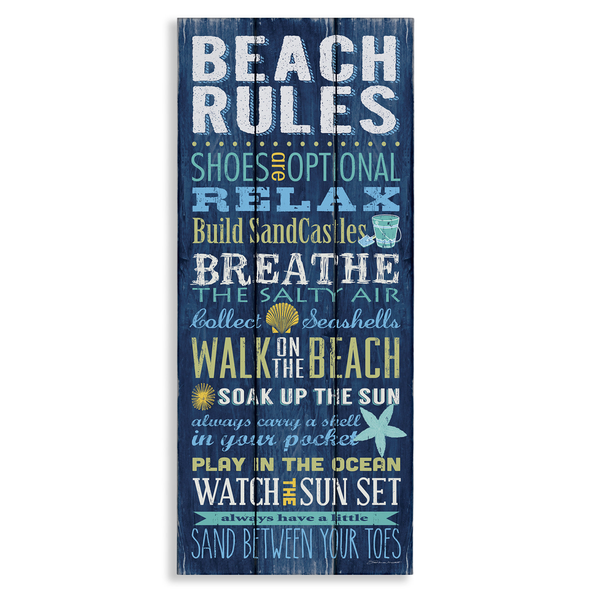 Stupell Industries Beach Rules Sign Blue Planked Pattern Motivational ...