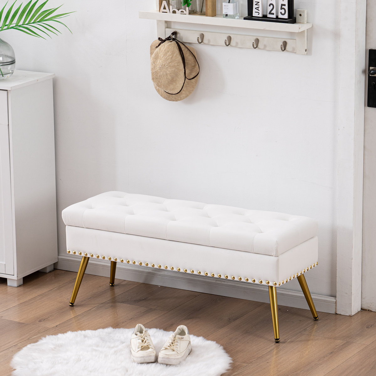 House of Hampton® Renata Velvet Upholstered Storage Bench with Nailhead ...