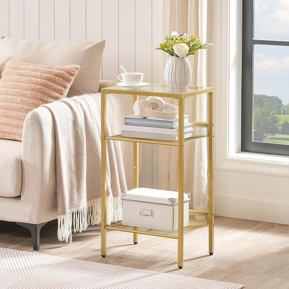 Mercer41 Gold Side Table, Tall Telephone End Table With Mesh Shelves, 3 ...