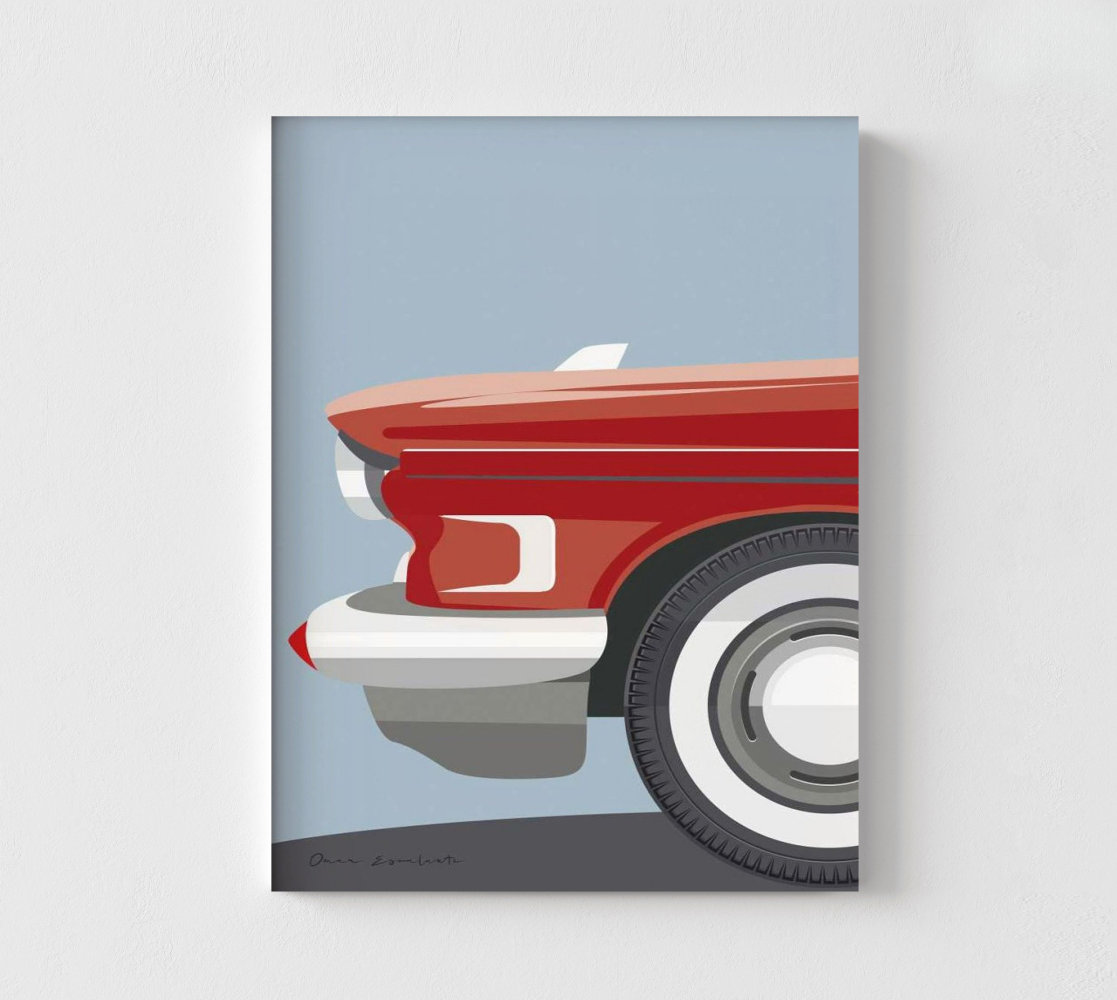 WeFrameArt Red Car Retro Bumper Poster Print, Cherry Red 50S Car Wall ...