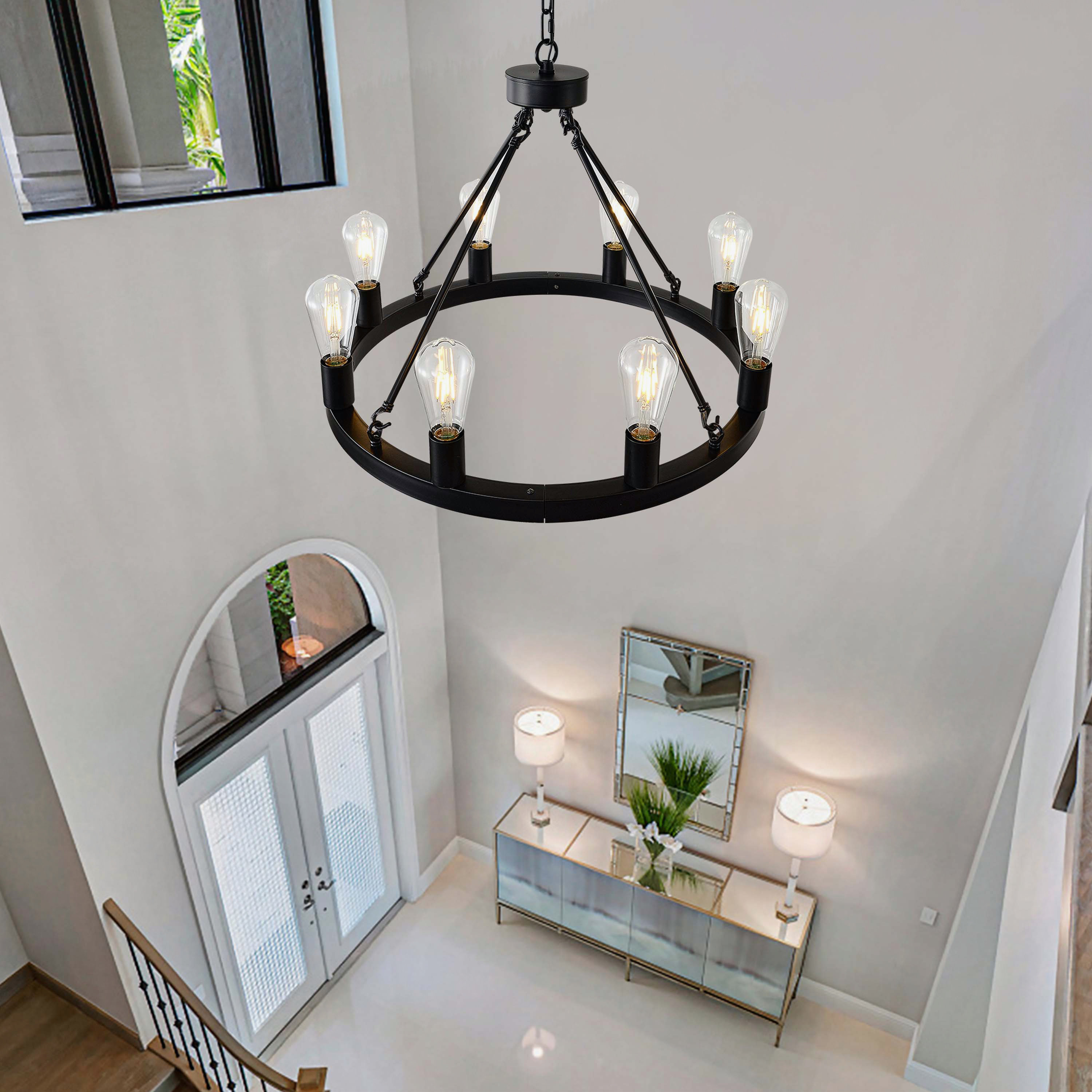 Gracie Oaks 6-Light (No Bulbs) Matte Black Wagon Wheel Chandelier ...