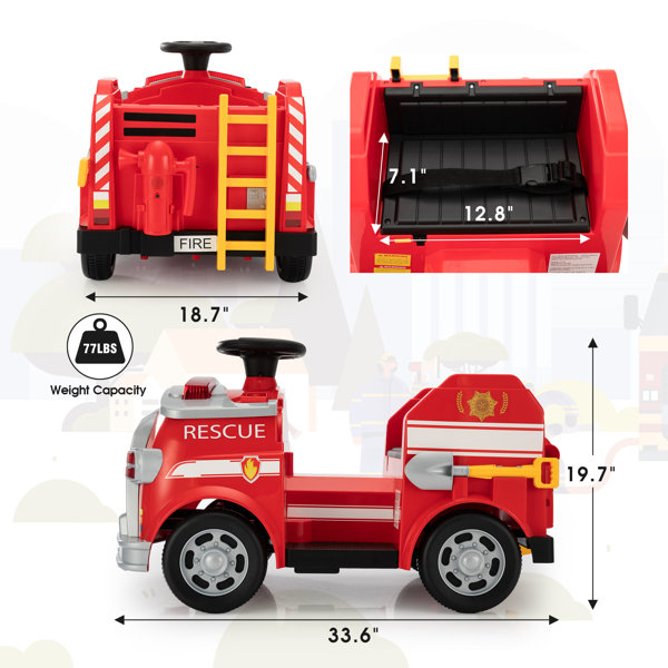 Tobbi 6v Kids Ride-on Fire Truck, Battery Powered Firetruck Toy ...
