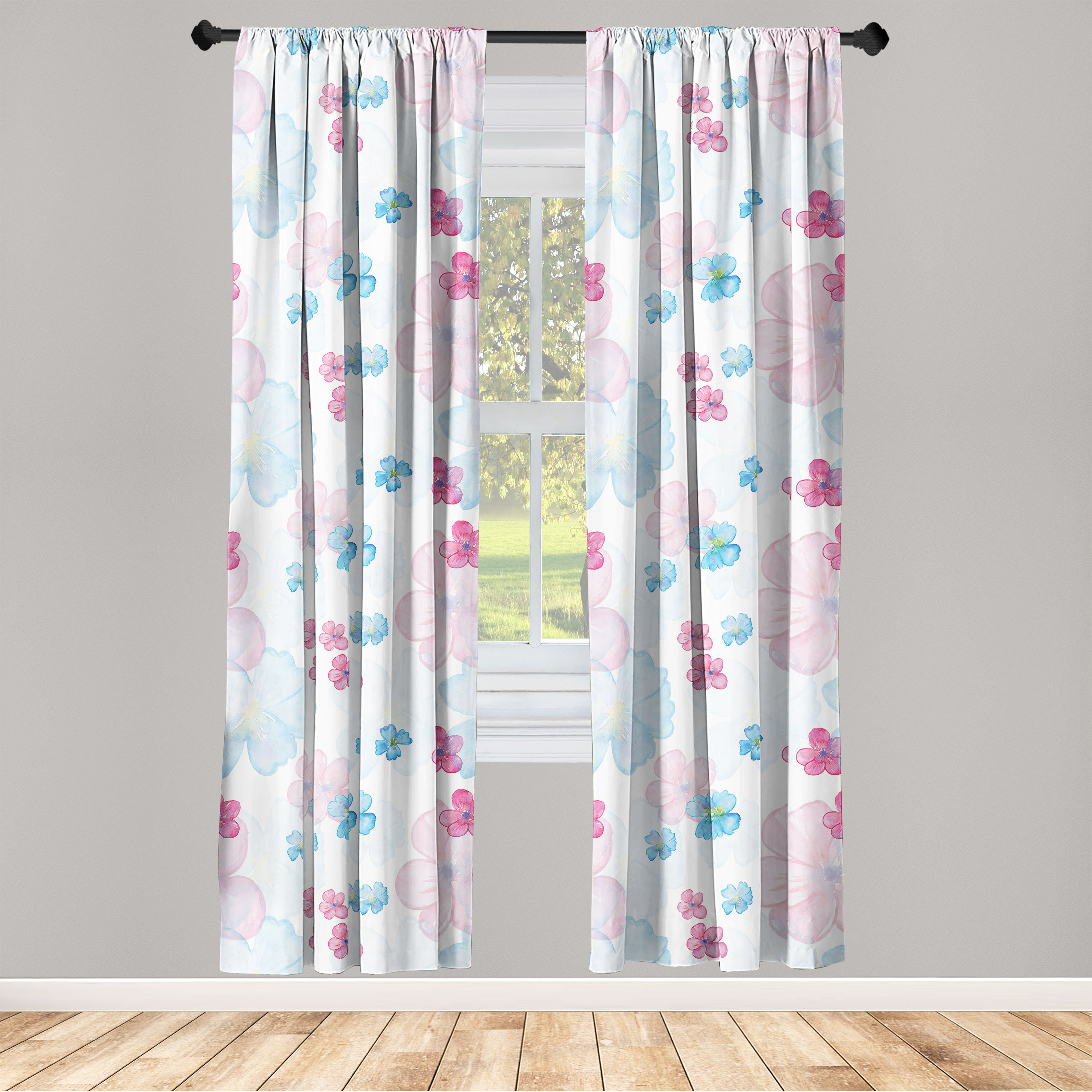 East Urban Home Spring Curtains Watercolor Flowers Vintage Pair of Pale ...