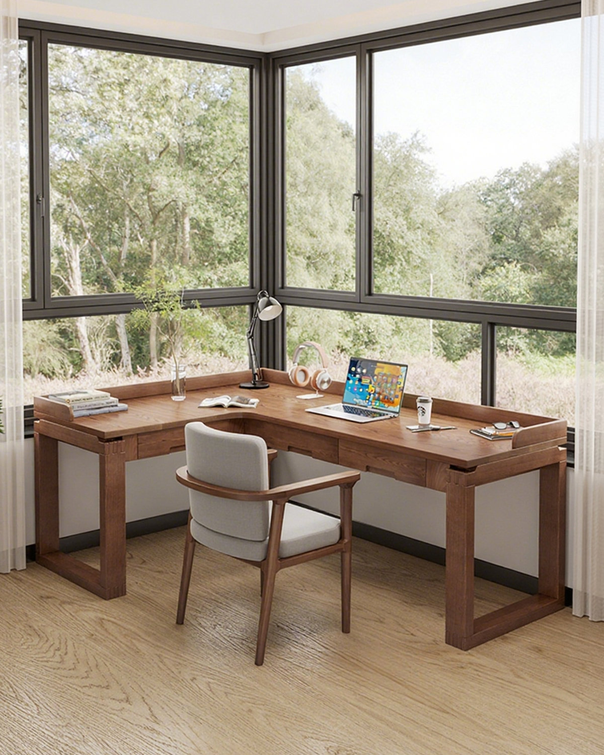 One Allium Way Solid wood L-shaped desk/computer desk with drawers ...