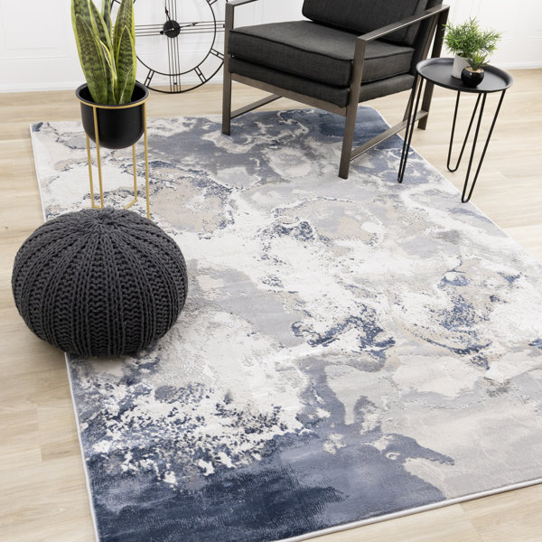 17 Stories Yaselin Collection Grey Blue Abstract Indoor Area Rug | Wayfair