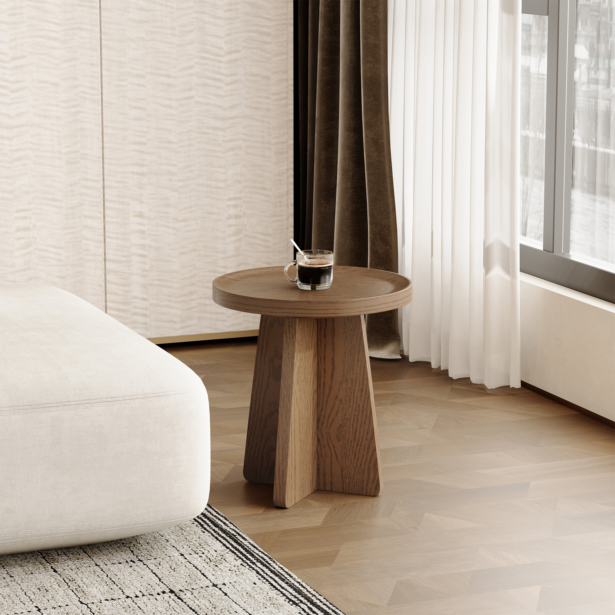 Brayden Studio 17.72'' Round Side Table, Walnut Wood End Table ...