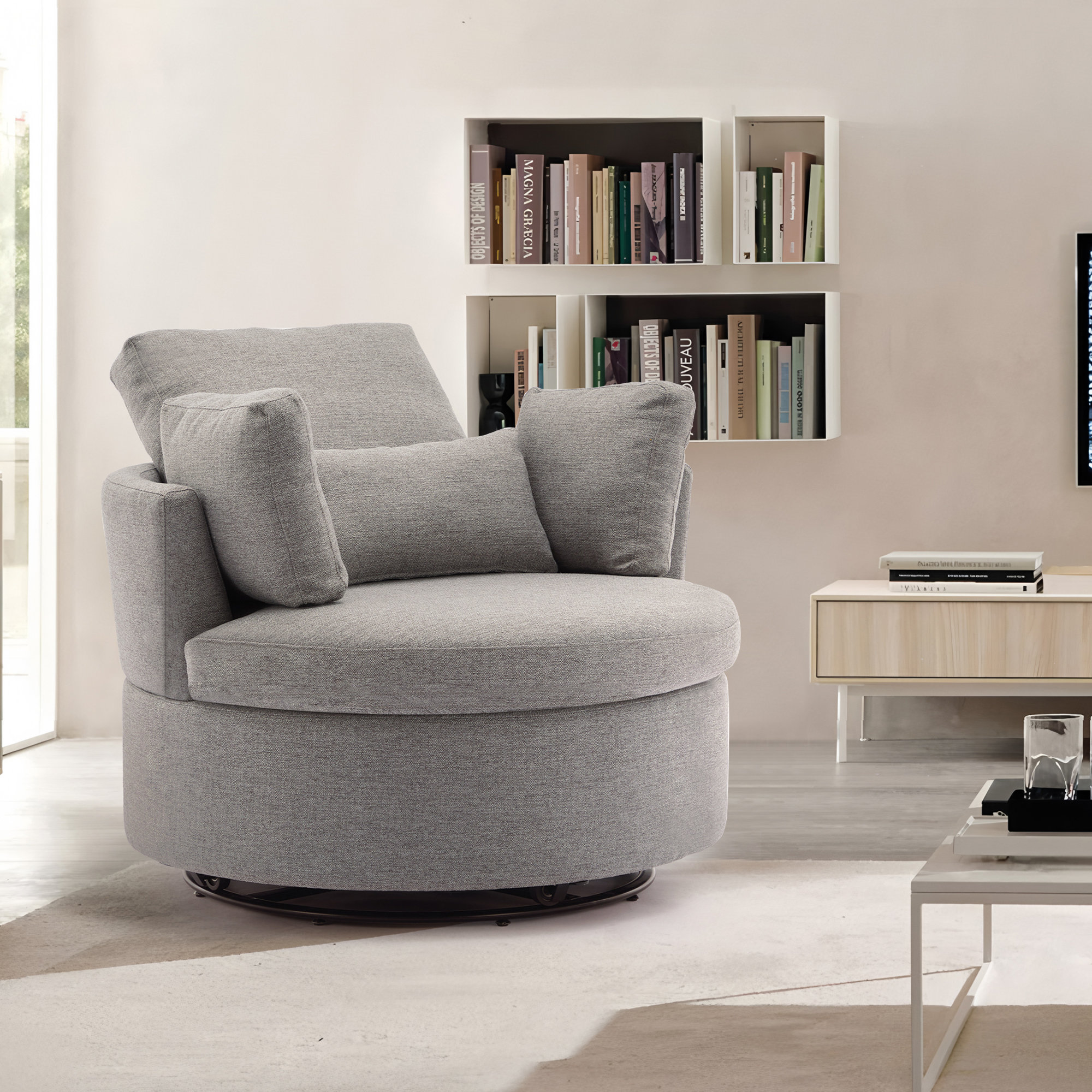 Latitude Run® 41" W Swivel Barrel Chair Recessed Arm Slipcovered Cozy ...