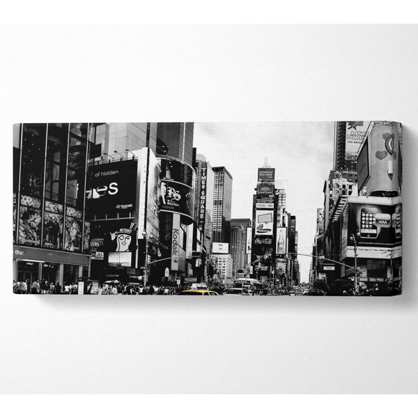 Ebern Designs Broadway Yellow Cab B N W - Wrapped Canvas Print ...