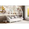 Latitude Run® White Wood House Bed With Guardrail And Led - Create A ...