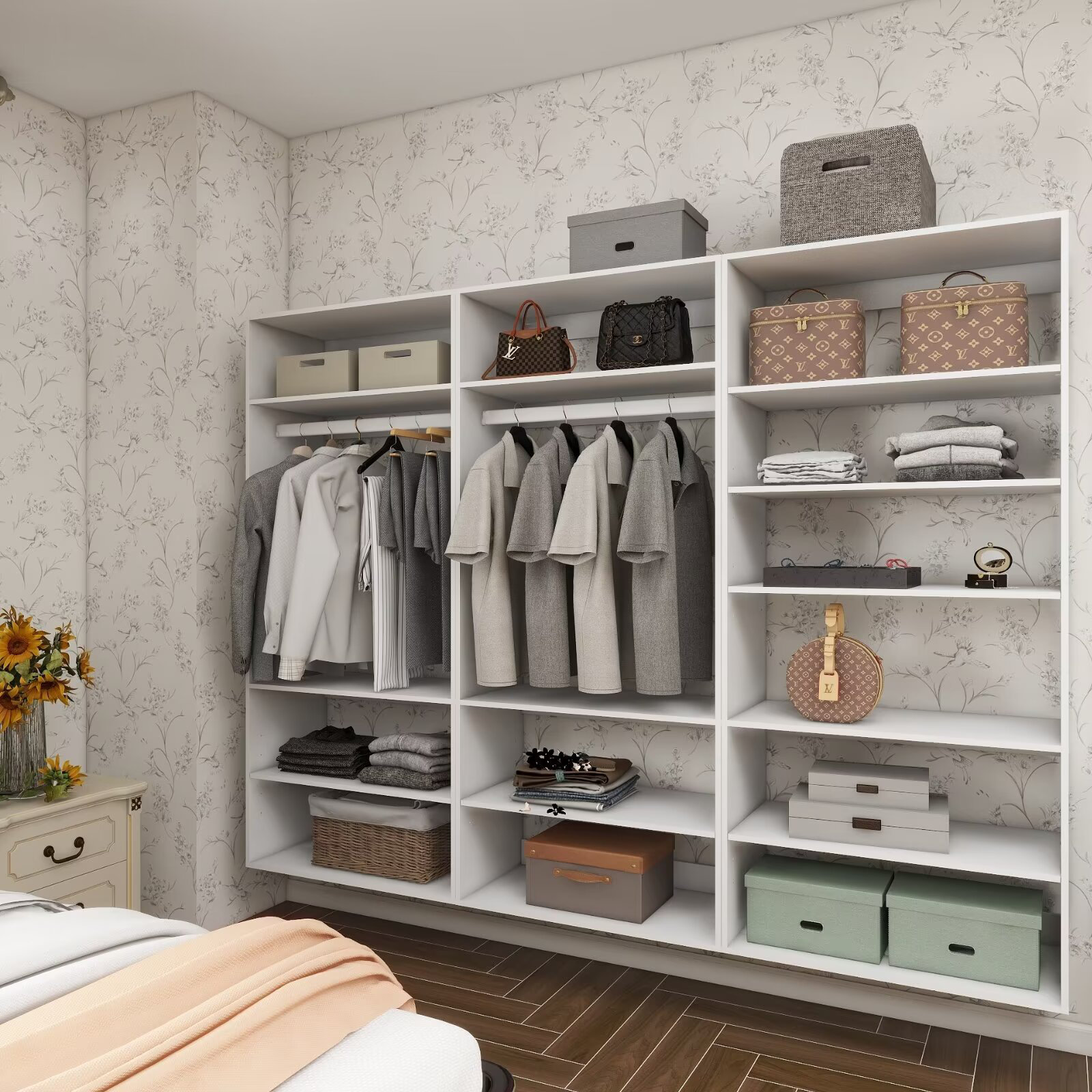 Latitude Run® White Modular Walk in Closet Organizer System with 2 rods ...