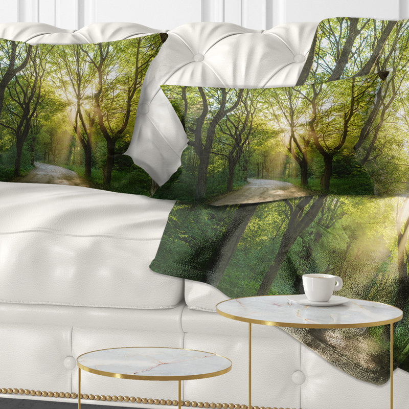 Design Art Evening in Green Forest - Landscape Printed Throw Pillow ...