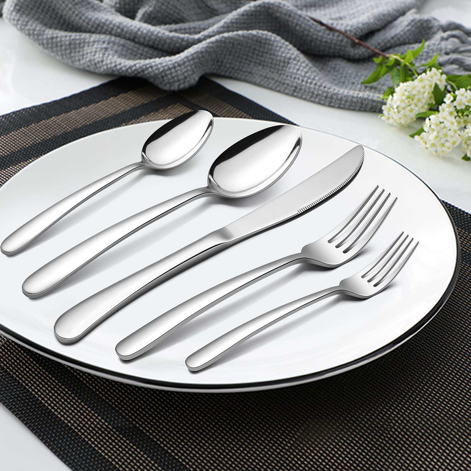Latitude Run® 40-Piece Heavy Duty Silverware Set, Stainless Steel Solid ...