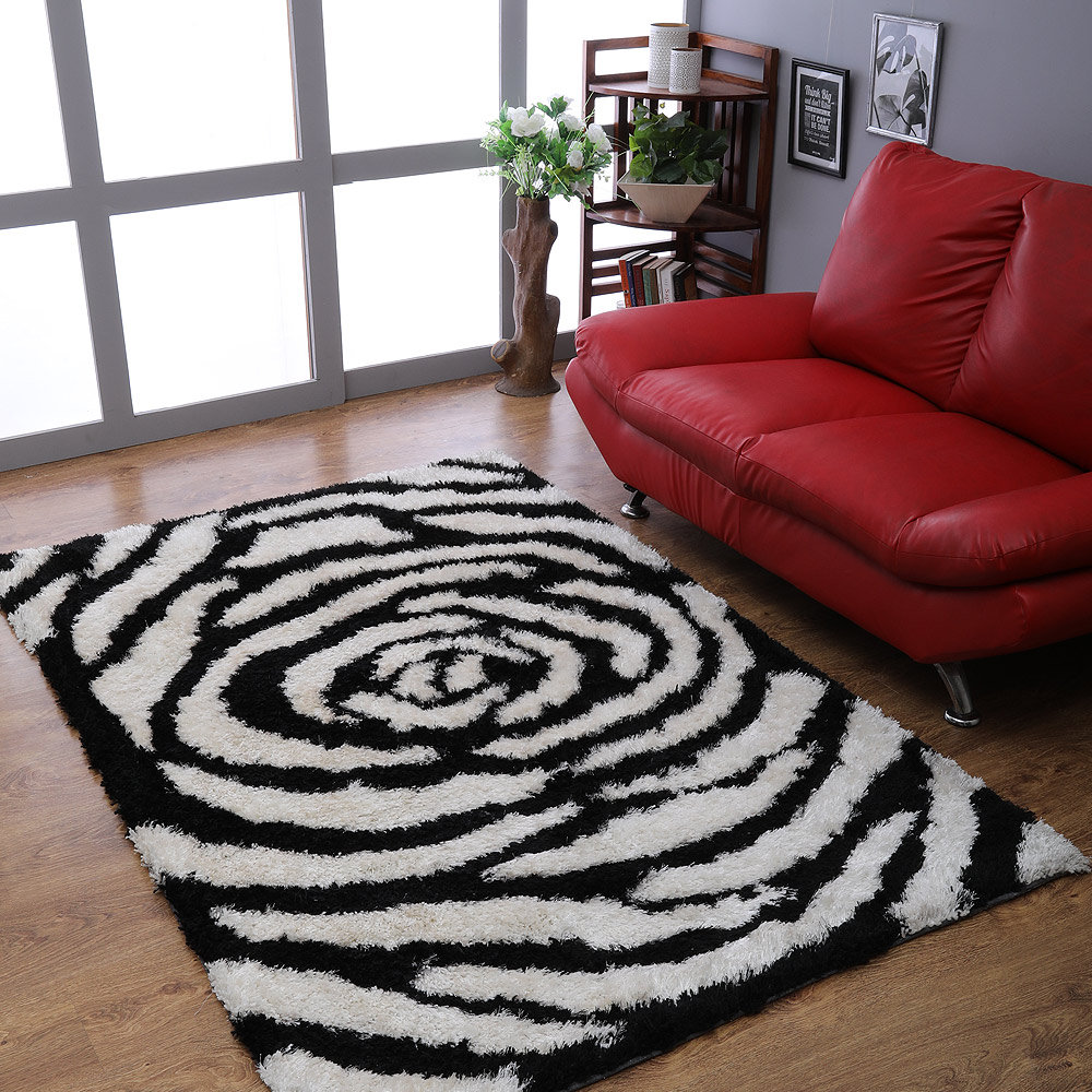 Everly Quinn HAND TUFTED SHAG POLYESTER ECO-FRIENDLY AREA RUGS - Black ...