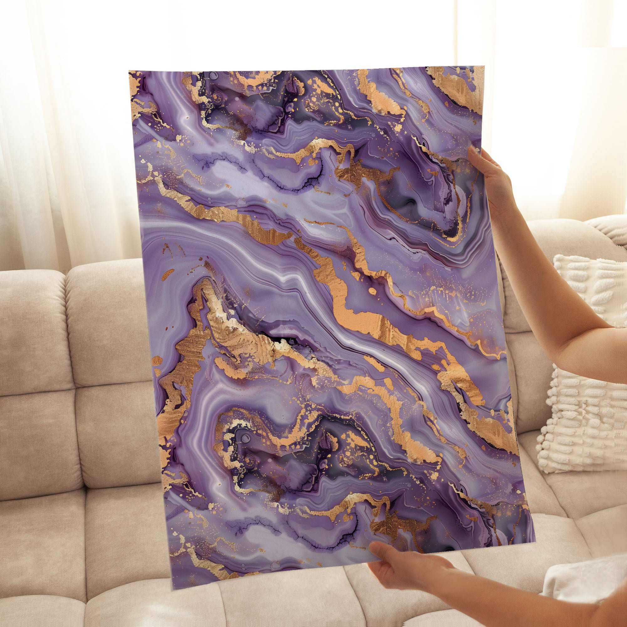 Winston Porter Abstract Golden Purple Marble Modern Unframed Art Print ...