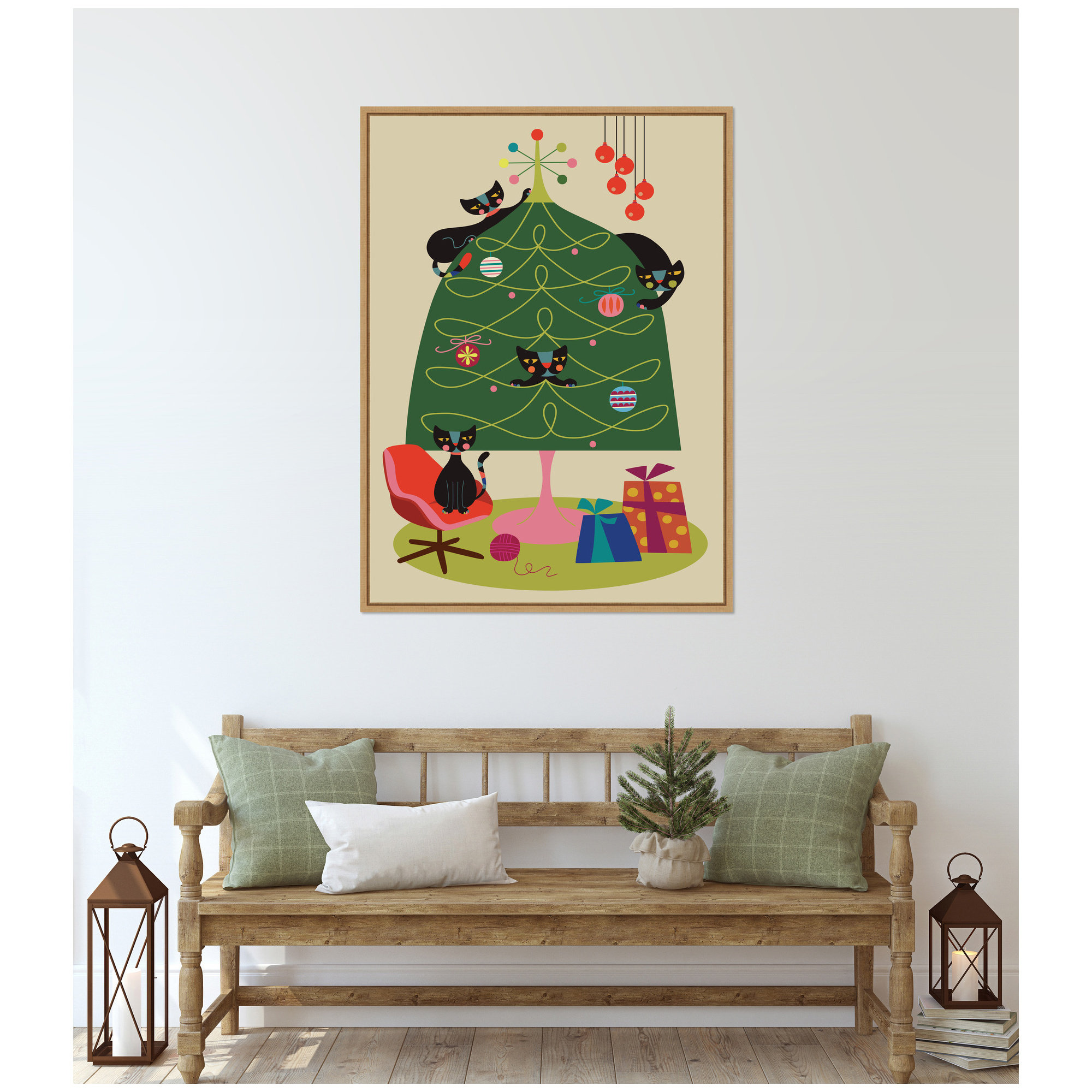 Lark Manor™ Retro Cats And Christmas Tree by Belclaire 3 Birdies Studio ...