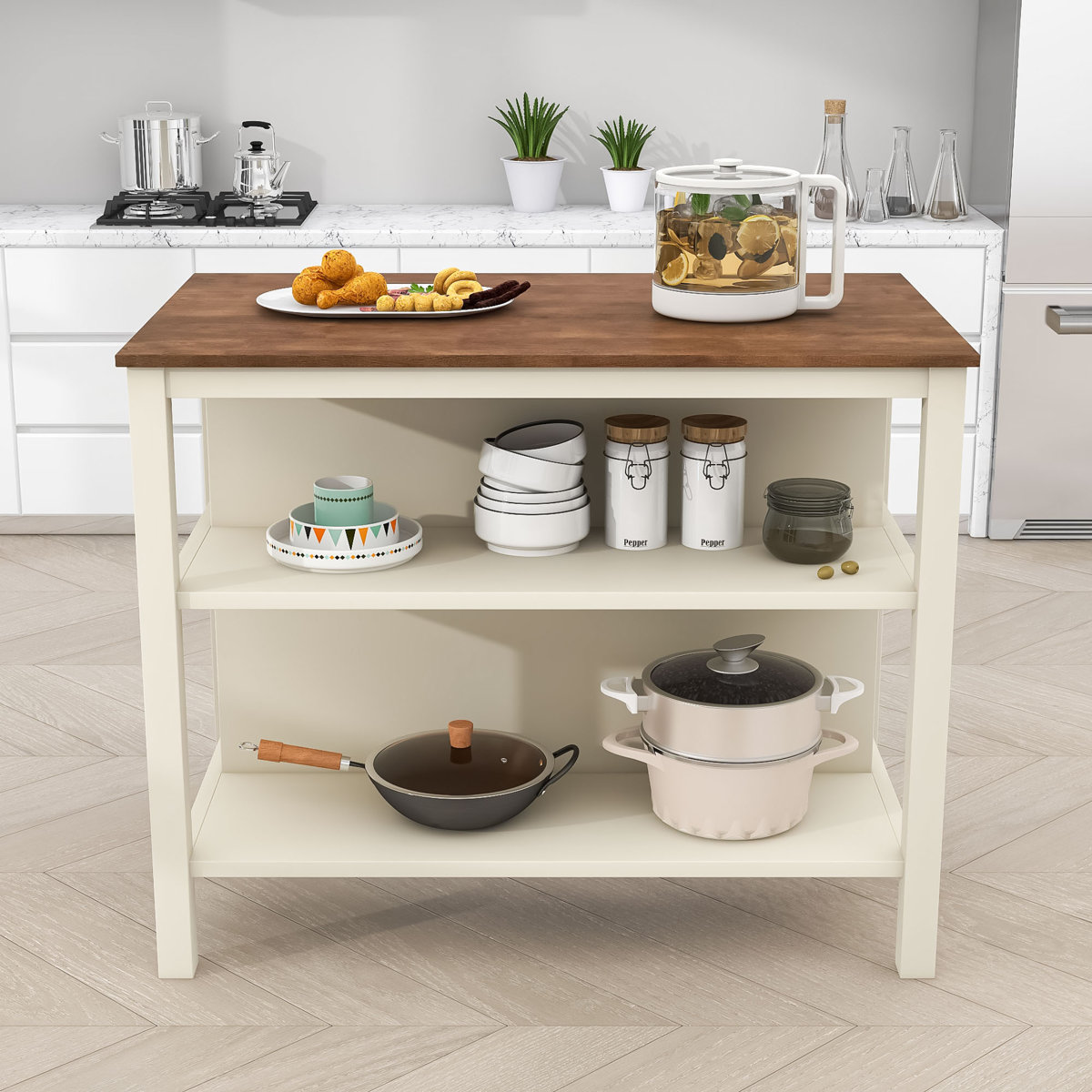 Red Barrel Studio® Kianne Wood Stationary Kitchen Island With Shelves ...
