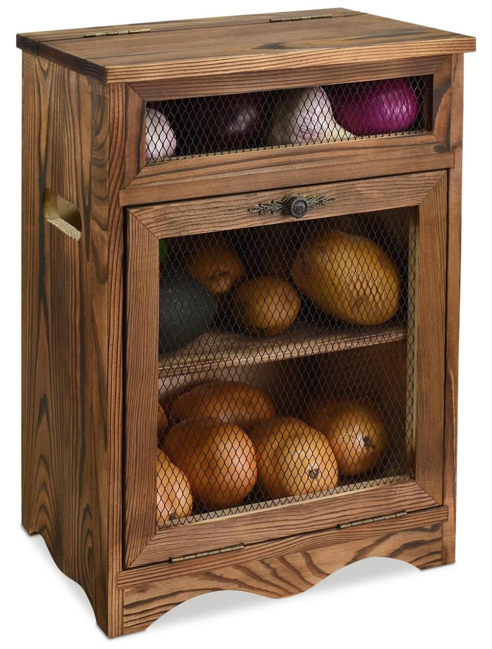 One Allium Way Wooden Countertop Potato And Onion Storage Bin Box ...