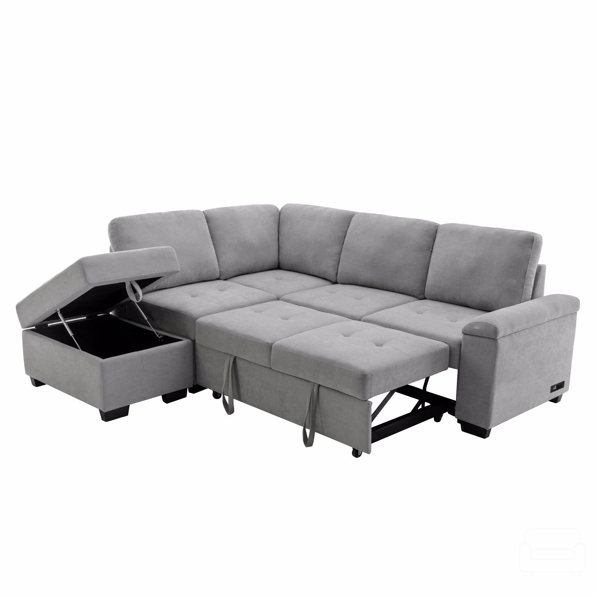 Latitude Run® Sleeper Sectional Sofa, L-Shape Corner Couch Sofa-Bed ...