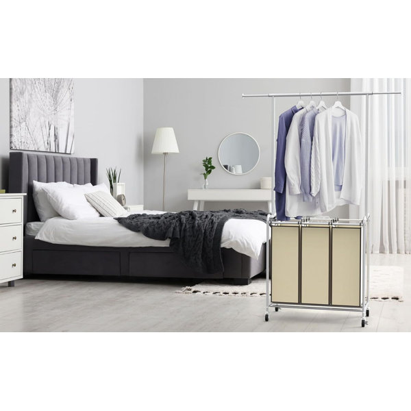 Kazoo Heavy Duty 3 Bag Extendable Laundry Sorter Cart With Hanging Bar ...