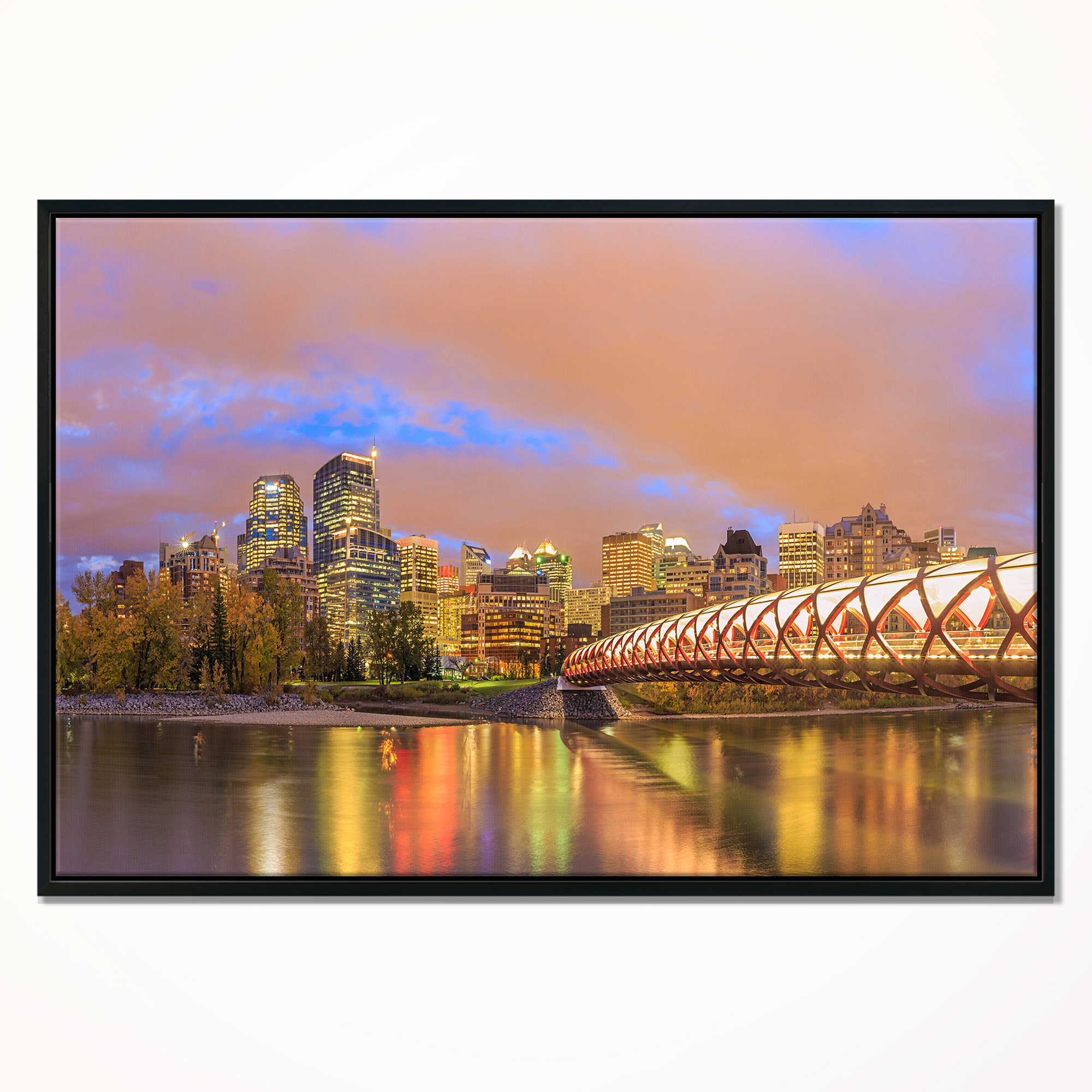 East Urban Home 'Calgary at Night' Floater Frame Photograph on Canvas ...