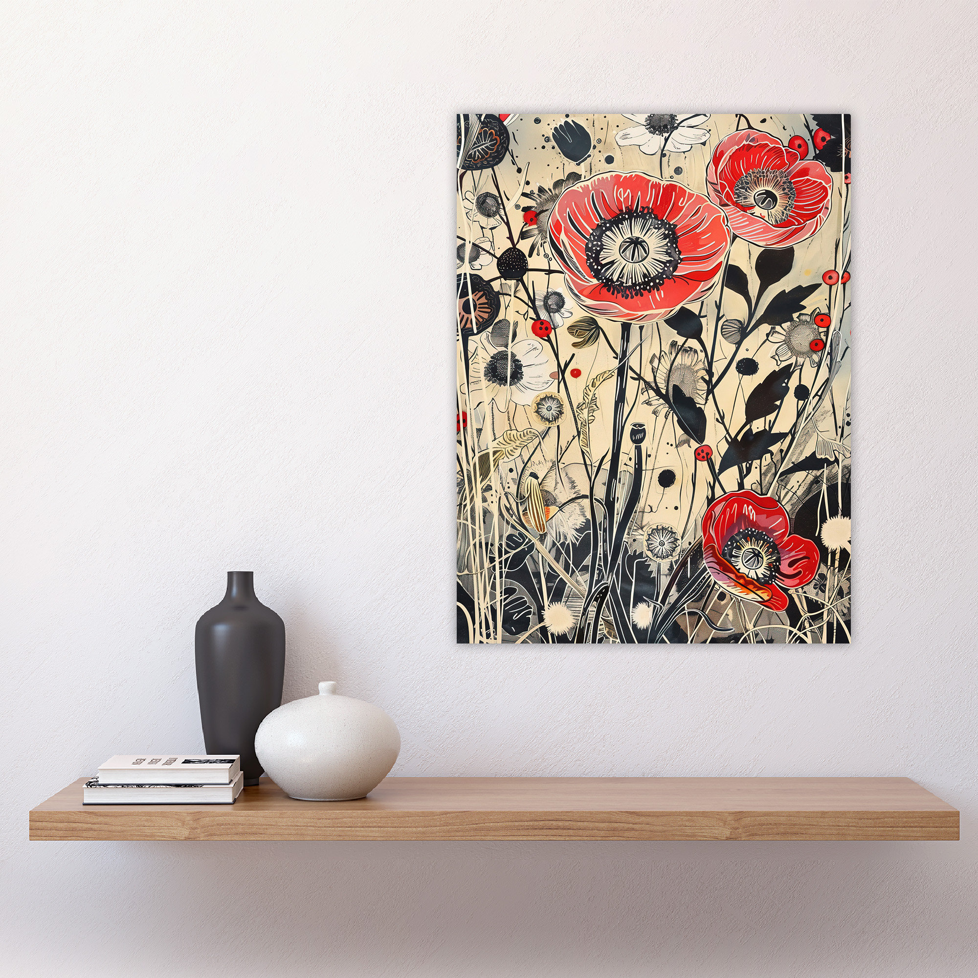 ClassicLiving Wildflower Field Spring Poppy Flowers Painting Wall Art ...