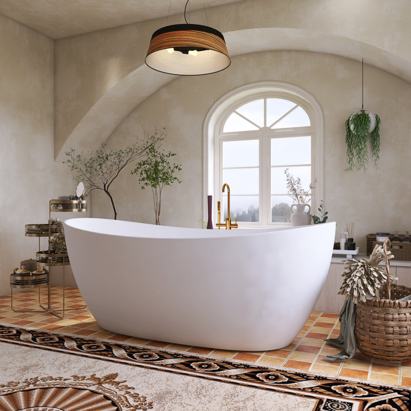 HOME ART 63'' X 30'' Freestanding Bathtubs Solid Surface Stone Soaking ...