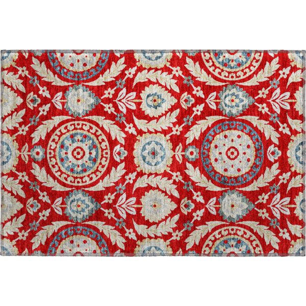 Bungalow Rose Premium Machine Washable Prisco Red Rug | Wayfair