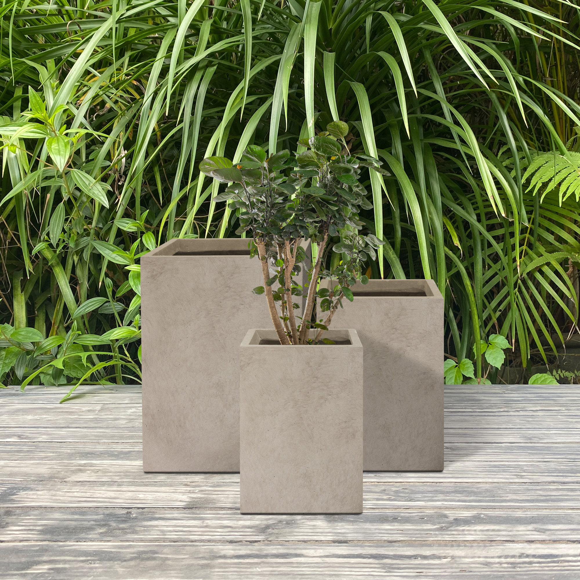 Latitude Run® Kante 3 Piece Lightweight Modern Square Outdoor Planters ...