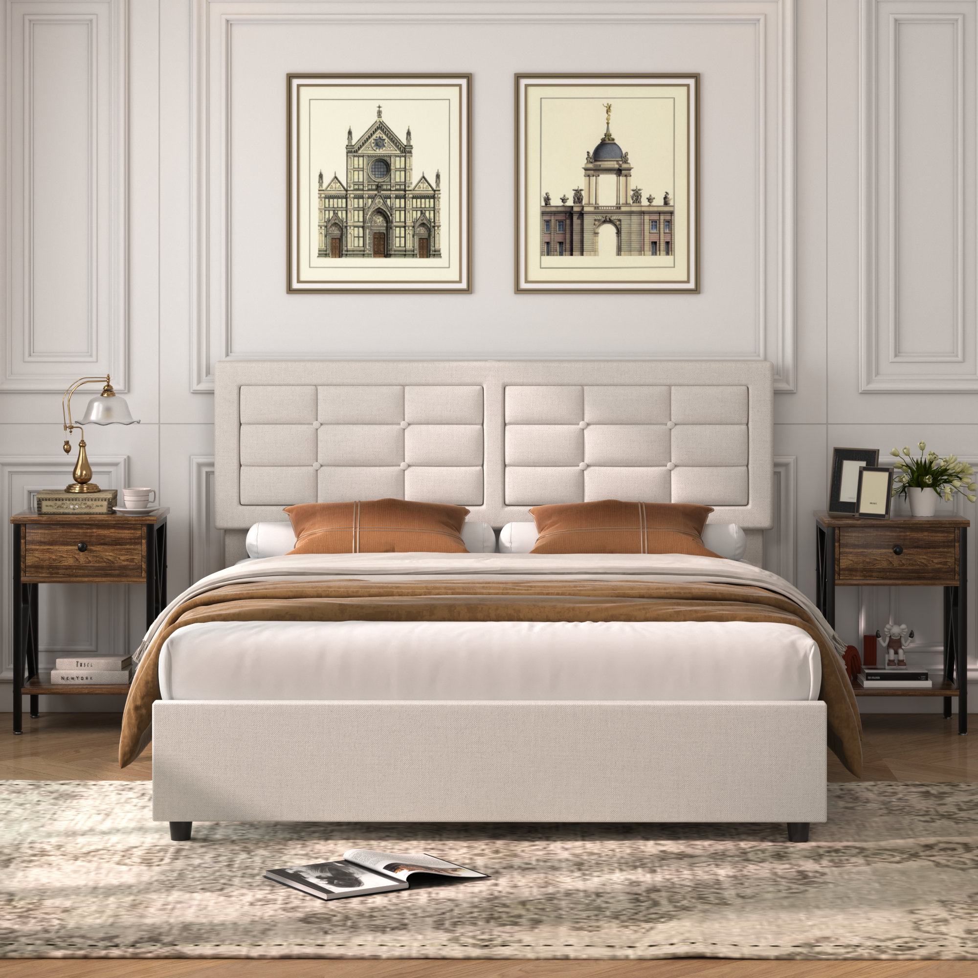 Ebern Designs Mellark 3 Piece Bedroom Set Upholstered Bed Frame with ...