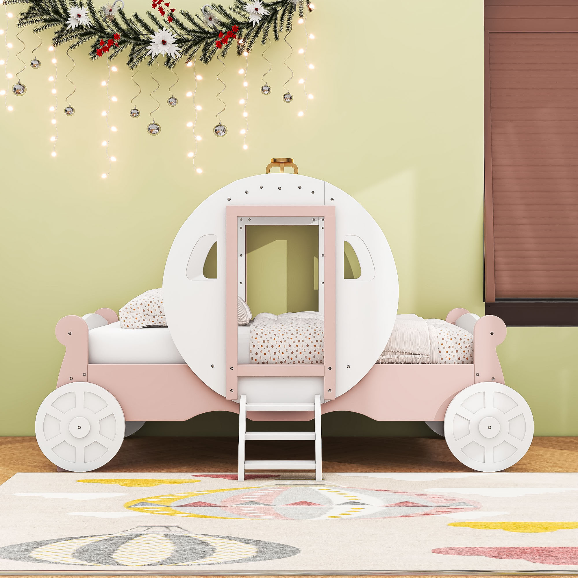 Willow-Wares Enchanting Twin Wooden Princess Carriage Bed With Ladder ...