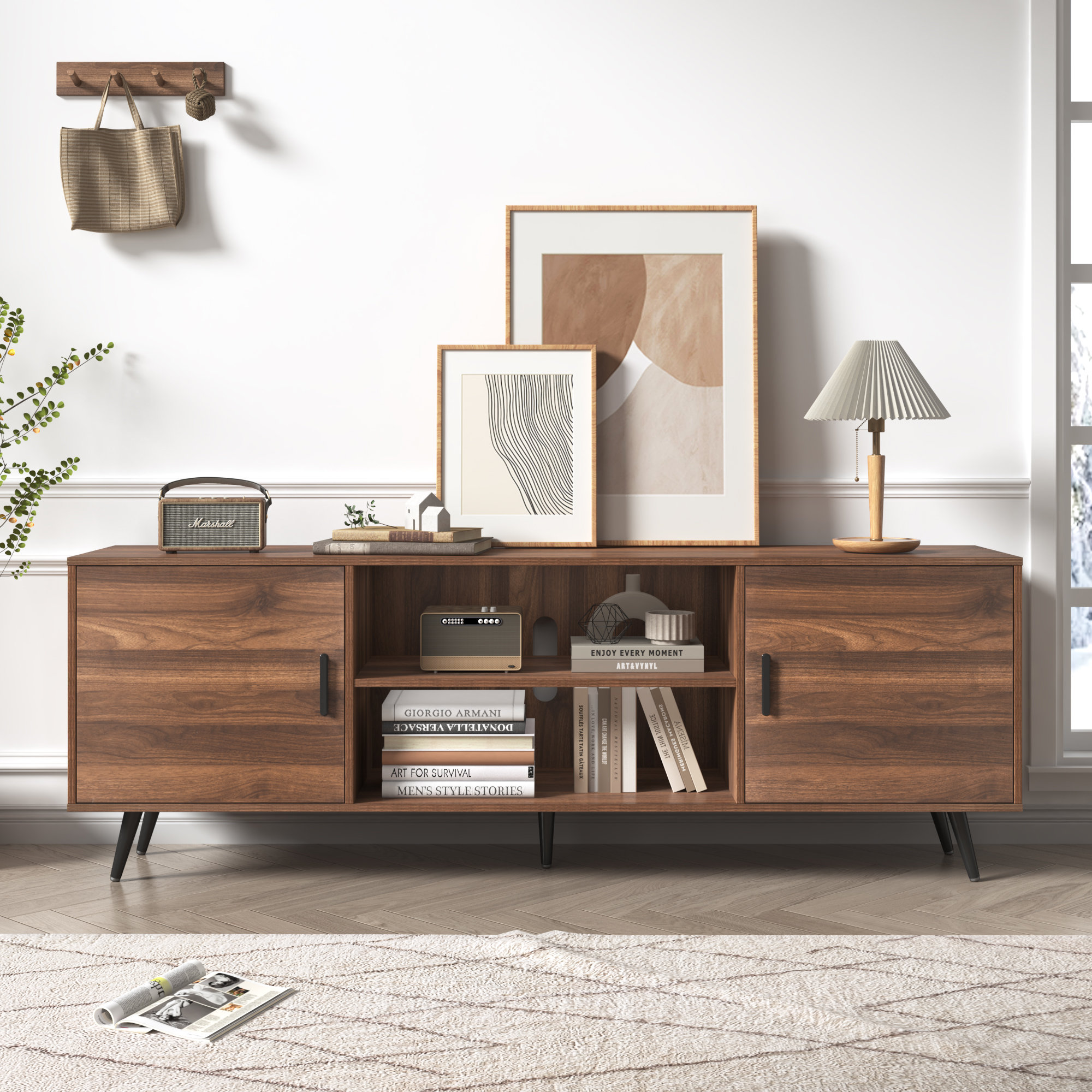 George Oliver 70 Inch Mid Century Modern Tv Stand For 75 Inch Tv, Wood ...