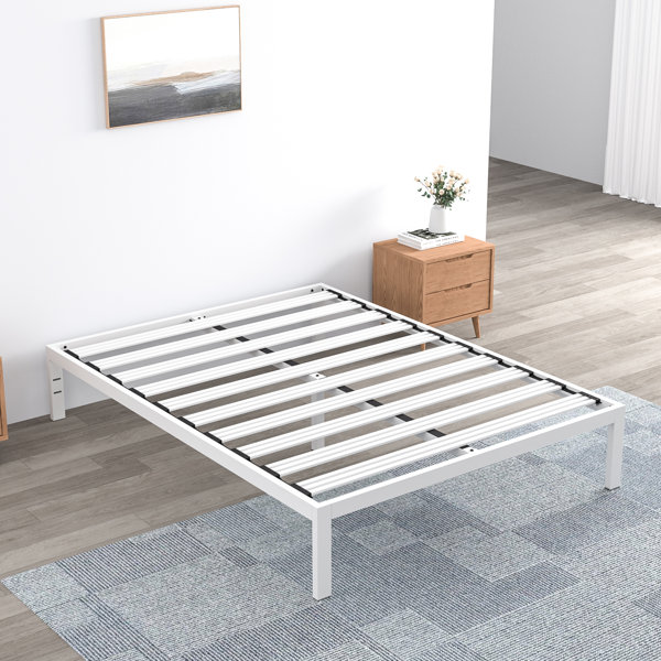 Ebern Designs 14" White Sturdy Heavy Duty Bedframe Wide Metal Slat ...