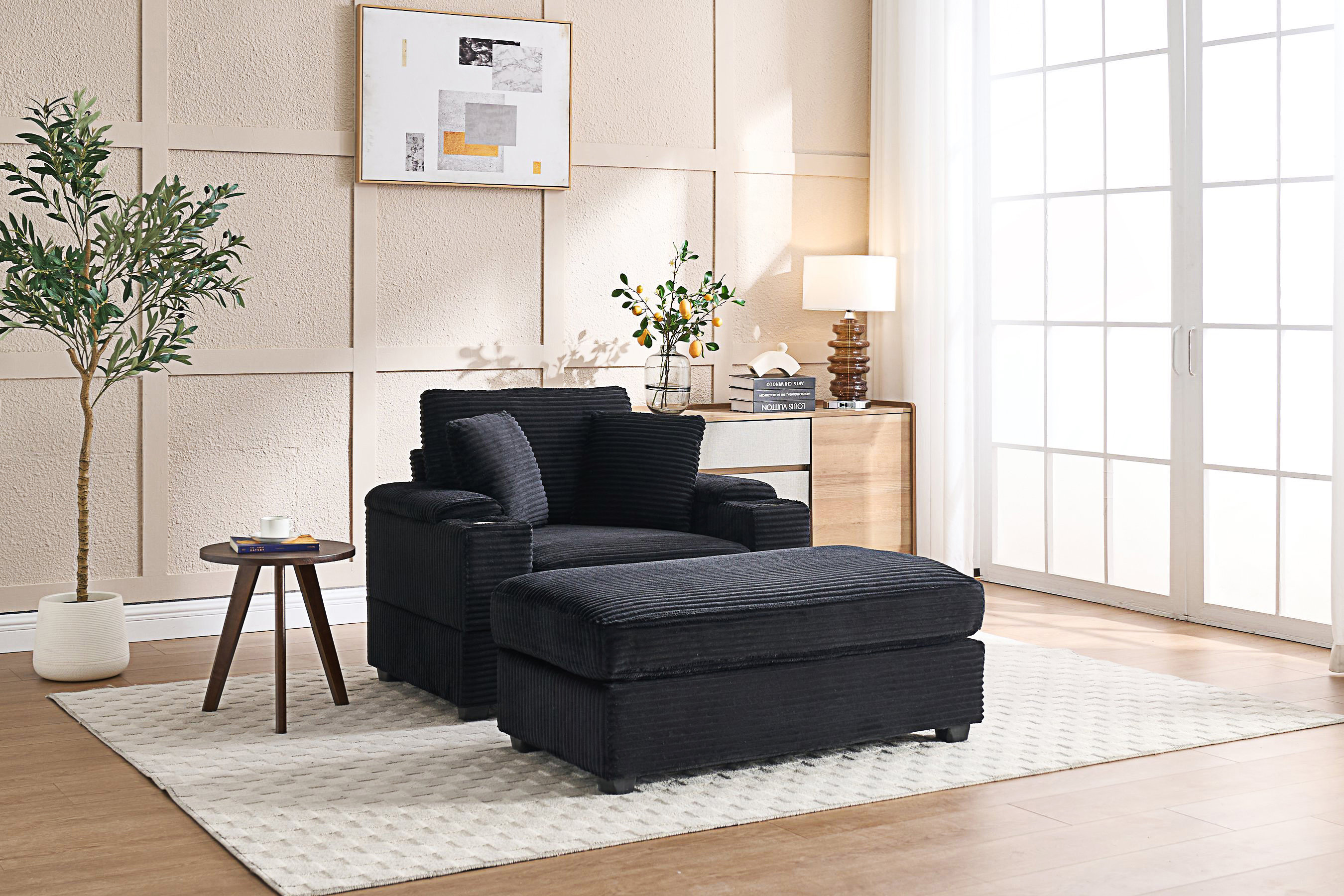 Ebern Designs Upholstered Chaise Lounge Sofa With Handrail Storage ...