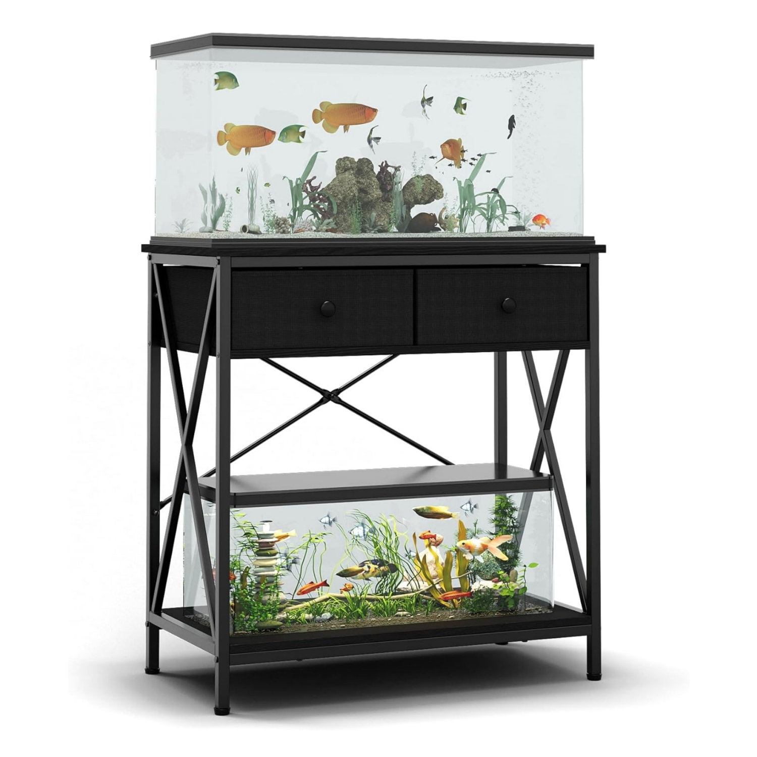 17 Stories Aquarium Stand Metal Fish Tank Stands with Cabinet for ...