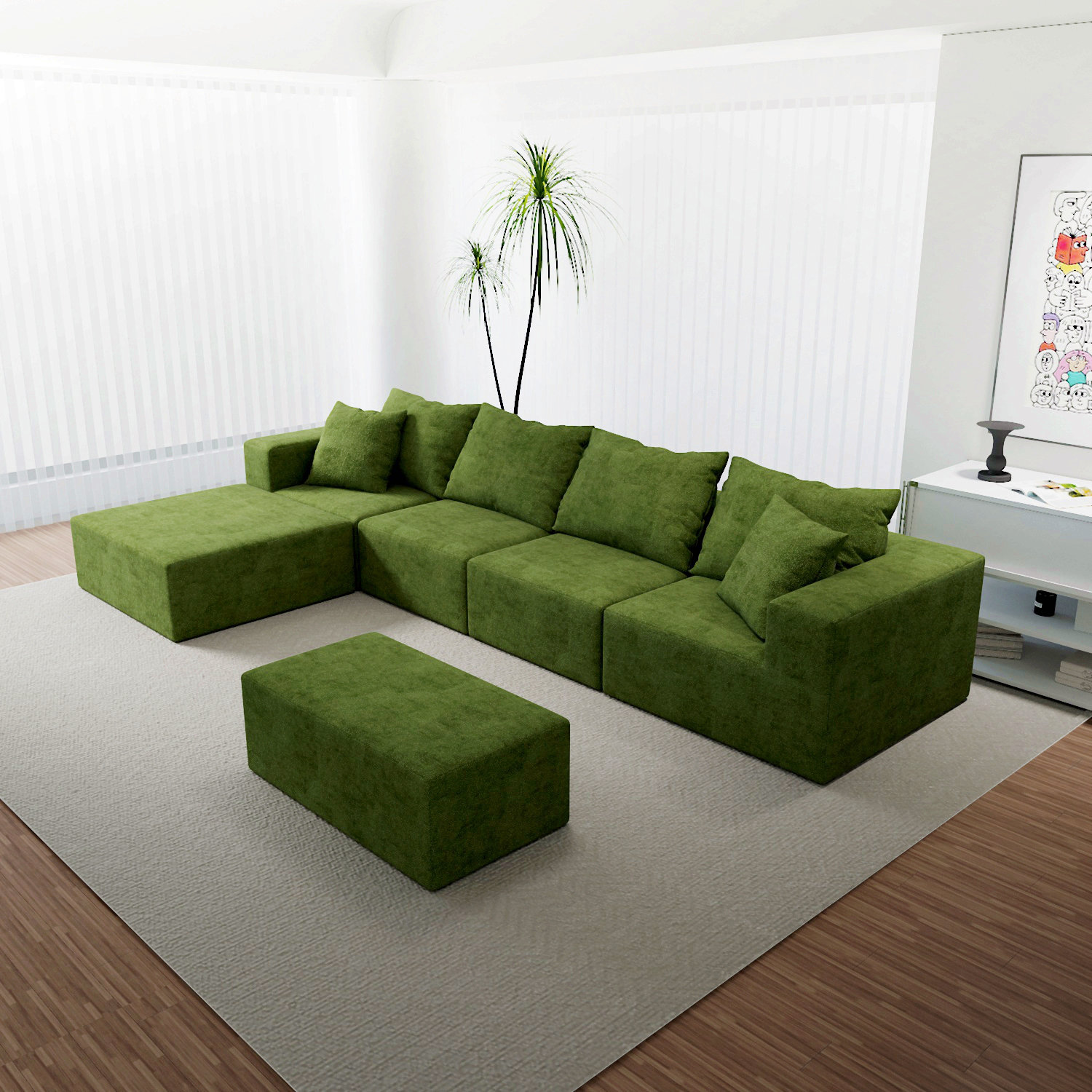 Ivy Bronx Convertible Modular Sectional Sofa Set Microfiber Fabric ...