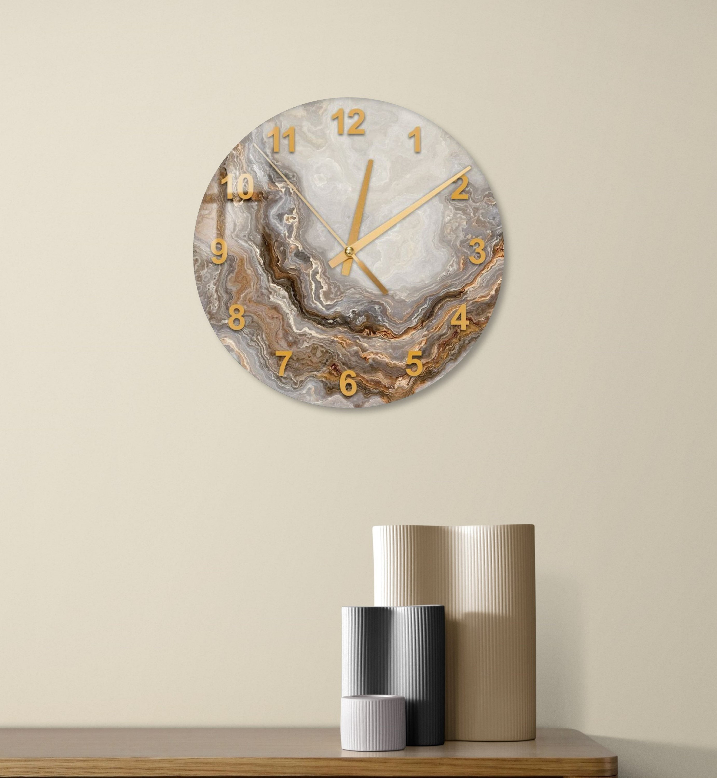 East Urban Home Viscardi Abstract Wall Clock, Tempered Glass Marble ...