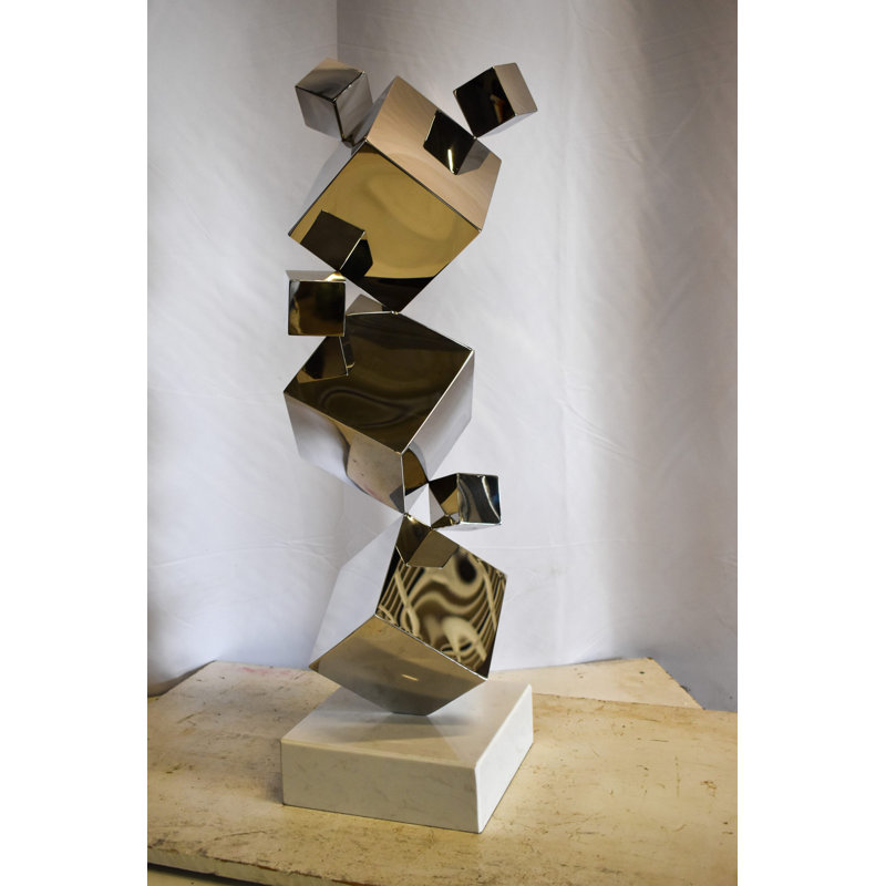 Orren Ellis Dahabo Abstruse Modern Stainless Steel Floating Cube Shapes ...