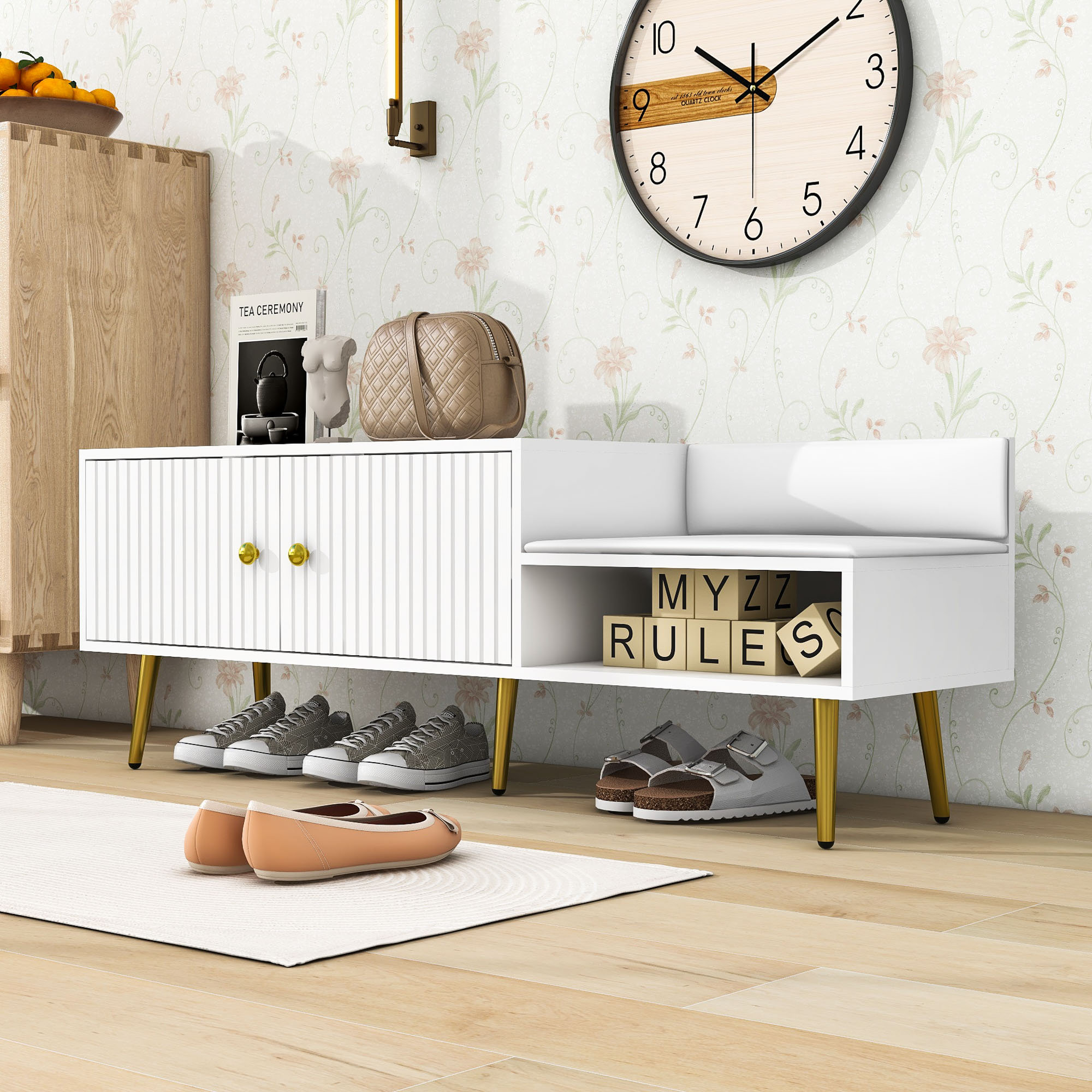 Mercer41 Jessup Modern Wooden Storage Bench with Upholstered Cushions ...