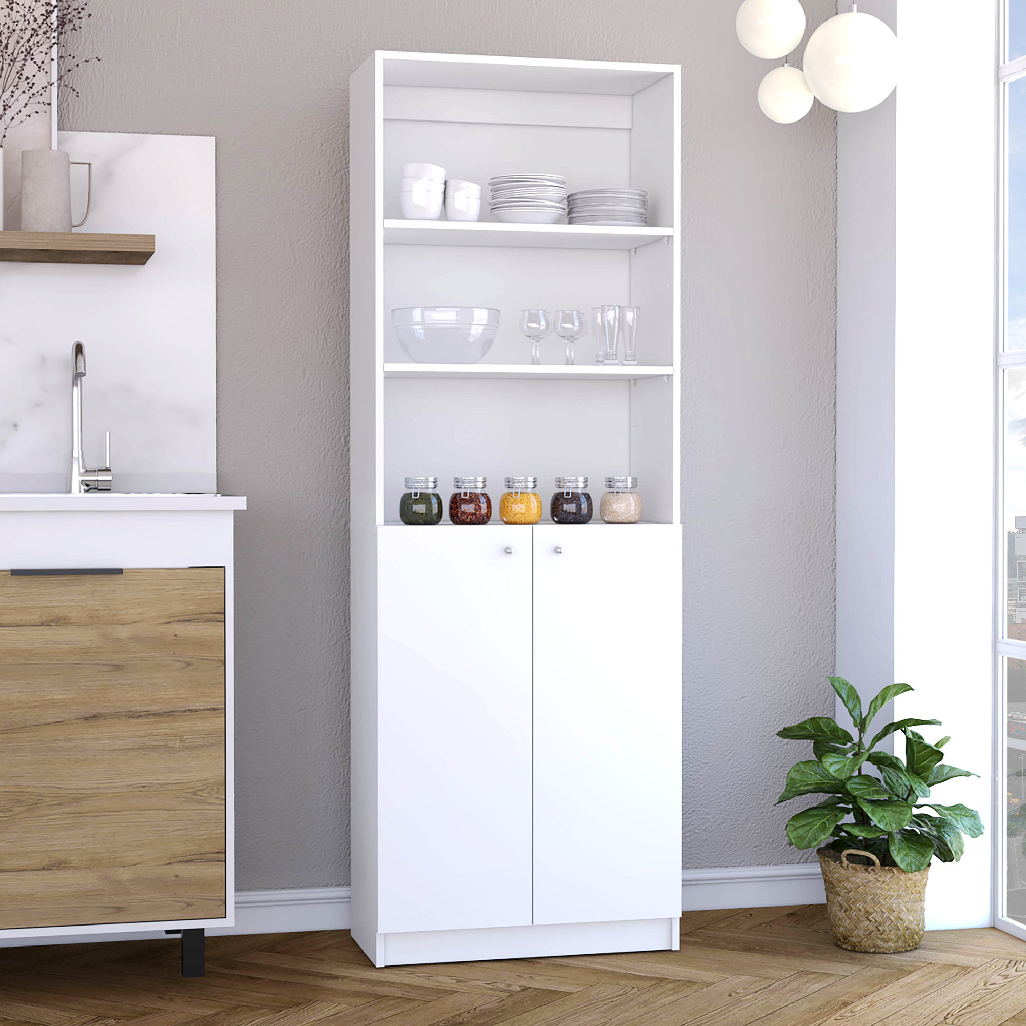 Ebern Designs Laremy 71.1 Enclosed Lower Storage Kitchen Pantry,2-Door ...