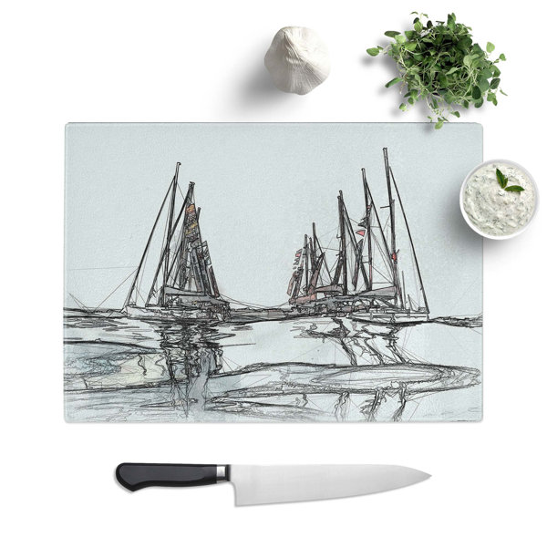 East Urban Home Tempered Glass Boats in Majorca Chopping Board ...