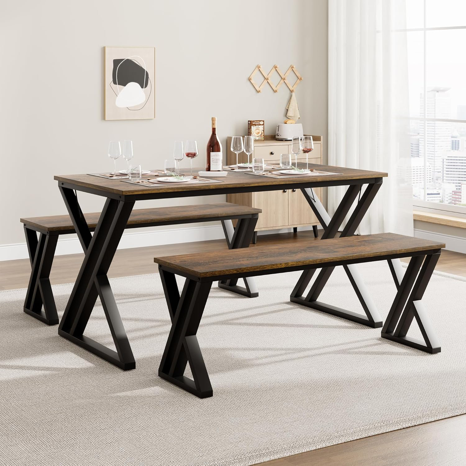 Mercer41 Dining Table Bench Set for 4 - Wayfair Canada