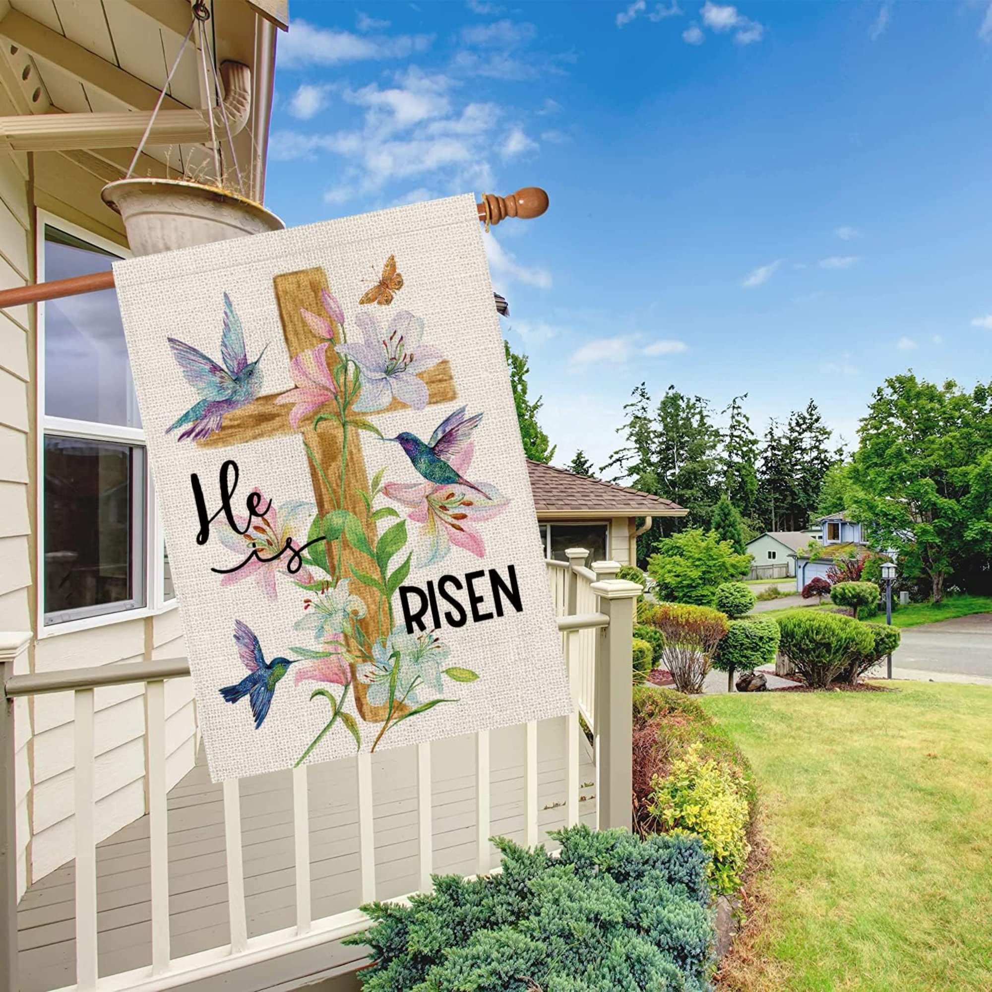 The Holiday Aisle® Easter Garden Flag Religious Cross Christian He Is ...