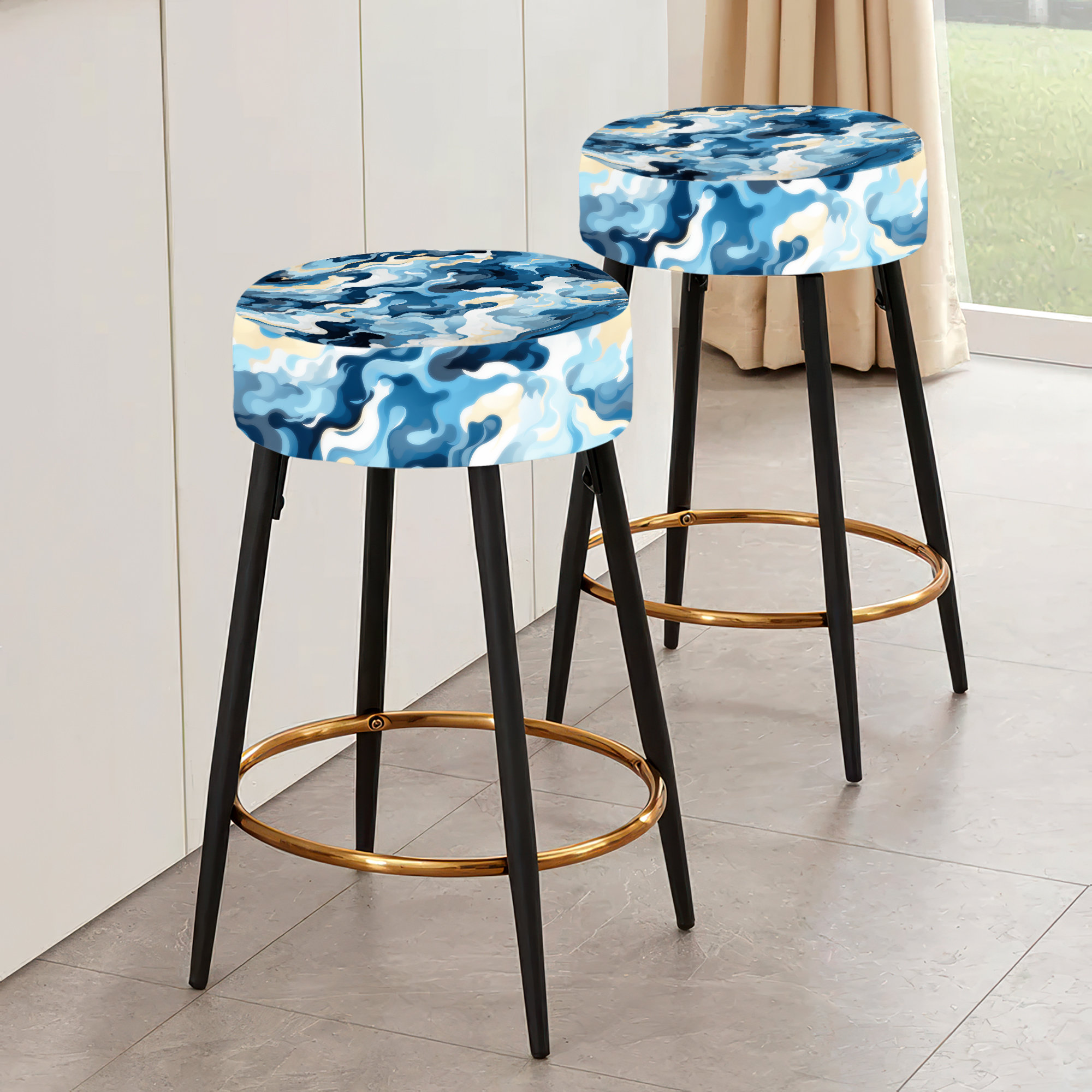 Design Art Celestial Harmony Cosmic Flow - Abstract Bar Stools Set Of 2 ...