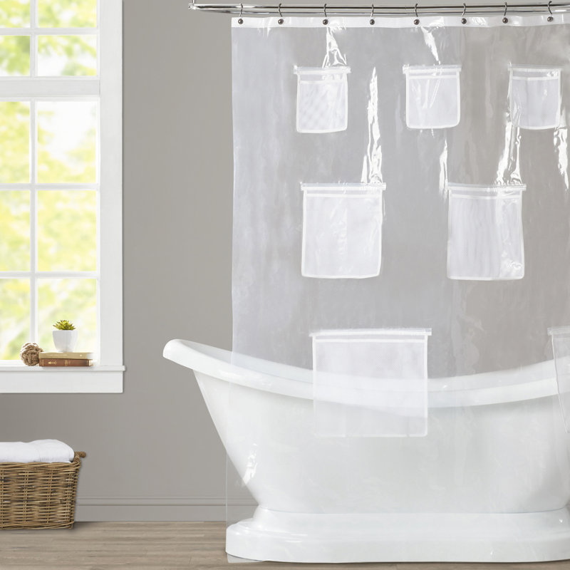 Ebern Designs Gargiulo Mesh Pockets PEVA Single Shower Curtain ...