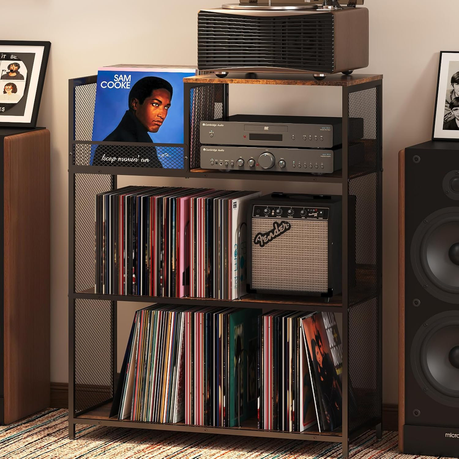 17 Stories 4 Tier Large Record Player Stand Holds Up To 380-450 Albums ...