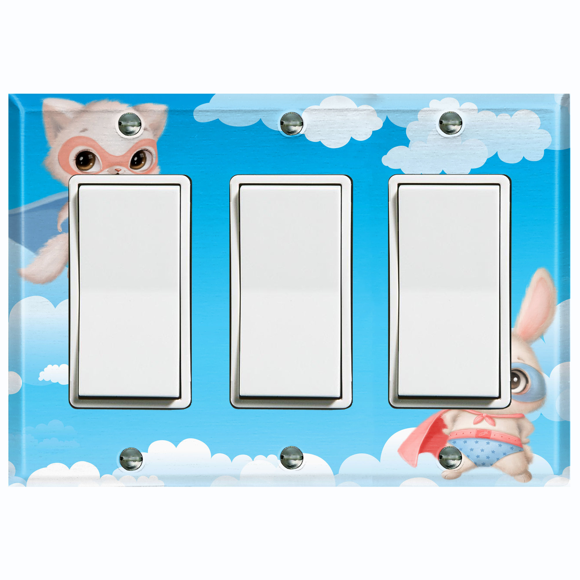 WorldAcc Cute Nursery Animal Super Hero Bunny 3-Gang Toggle Light ...