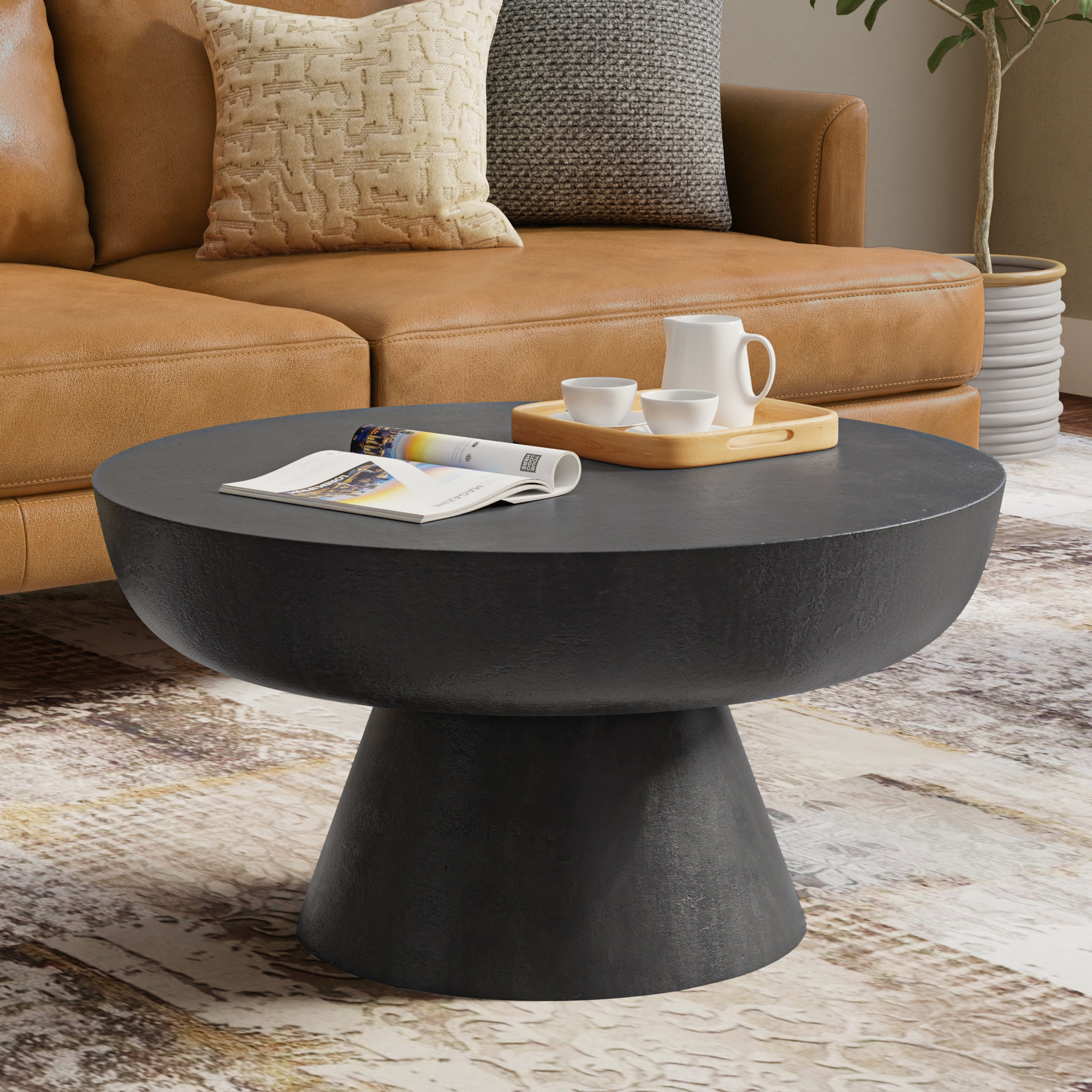 Simpli Home Charmaine 30"W Cast Aluminum Contemporary Round Coffee ...