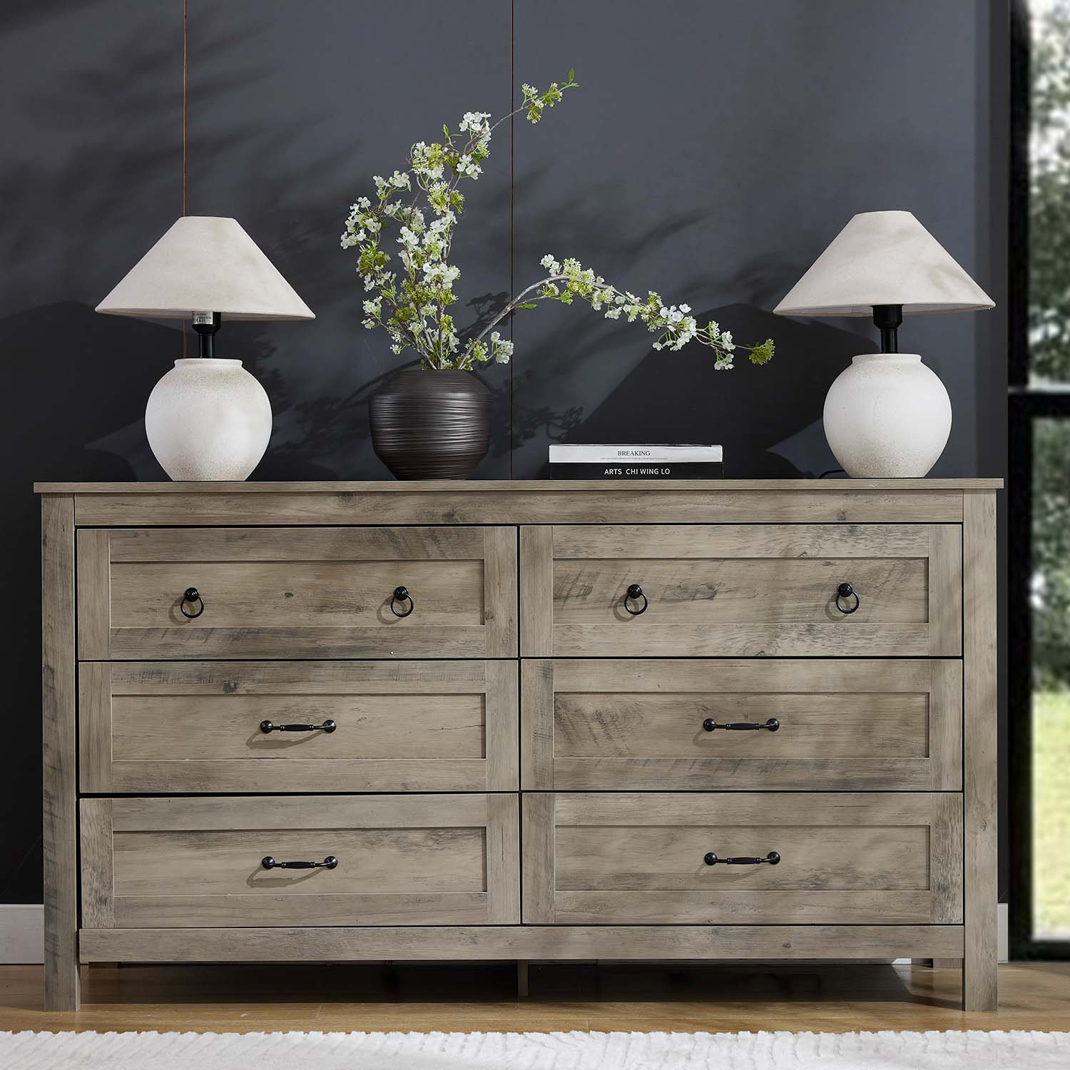Gracie Oaks 6-Drawer Wood Dresser, Farmhouse Style Chest With Smooth ...